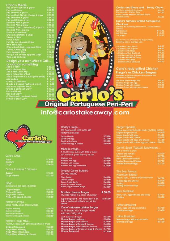 Carlo's Portuguese Take Away - Westend, Nelspruit - Restaurant menu ...