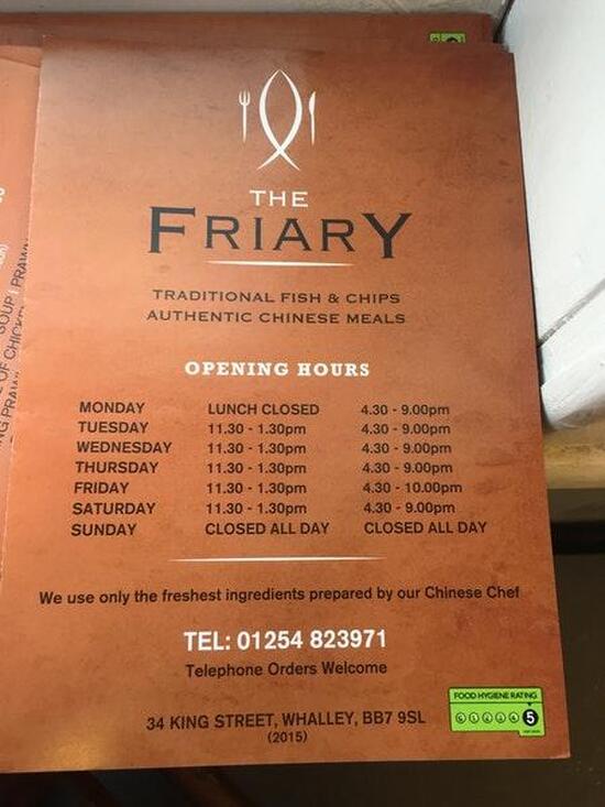 Menu at The Friary fast food, Barrow, 34 King St