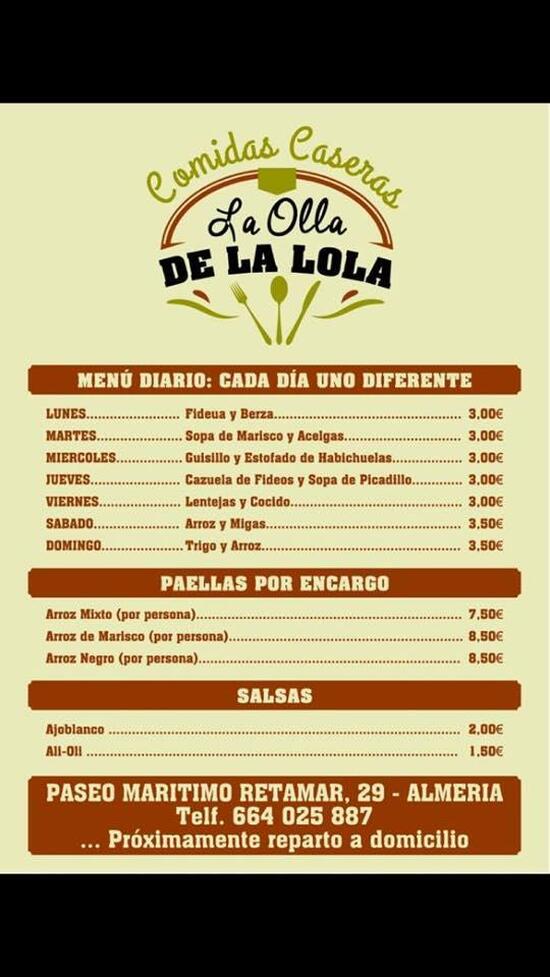 Carta del restaurante LA OLLA DE LA LOLA - Retamar, España
