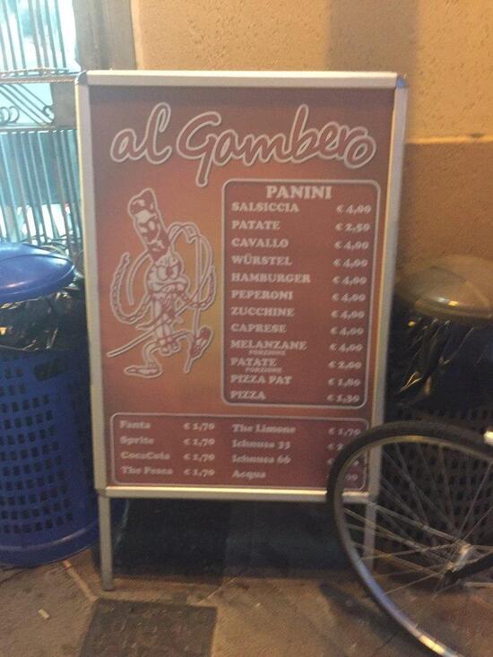 Menu da Pizzeria Al Gambero Paninoteca Alghero, Alghero