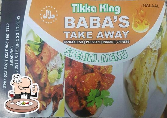 Menu at BABAS overport restaurant, Durban