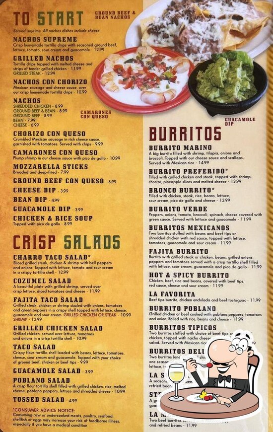 Menu at El Bronco Mexican Restaurant, Brookville