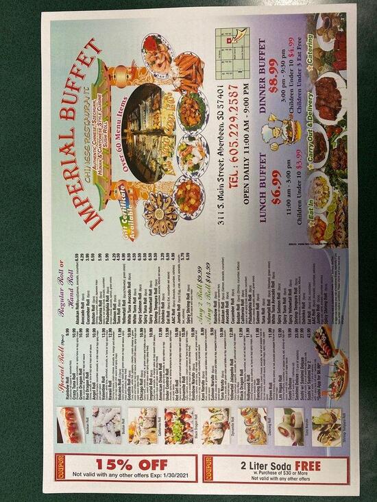 Menu at Imperial Buffet restaurant, Aberdeen
