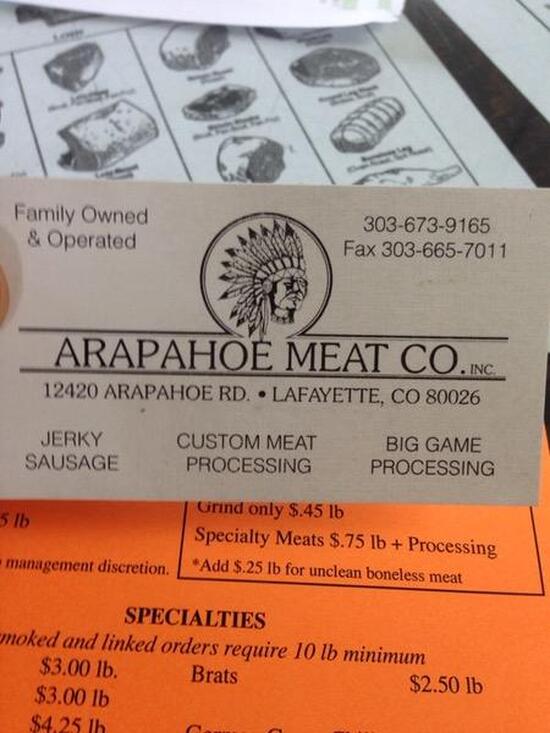 Menu at Arapahoe Meat Company, Lafayette