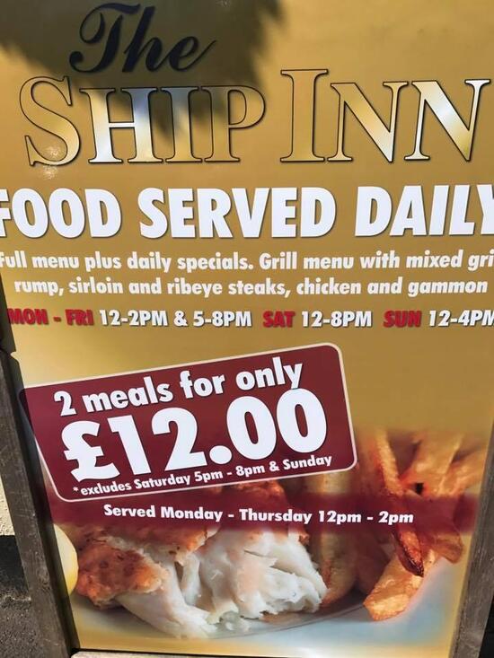 Menu at Ship hotel post office street pub & bar, Flamborough