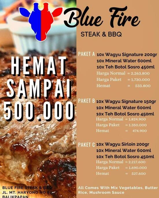 Menu at Blue Fire Steak steakhouse, Indonesia