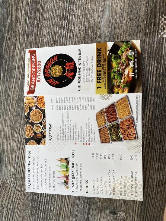 Menu at Jin Dragon Chinese Fast Food, Los Angeles