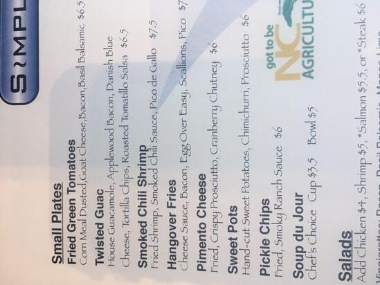 Menu at Simple Twist restaurant, Smithfield
