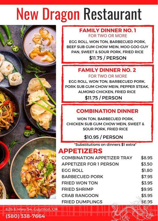 Carta de New Dragon Restaurant, Guymon