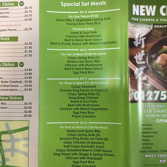 Menu at New Century Chinese Takeaway fast food, Clevedon, 19 Old Church Rd