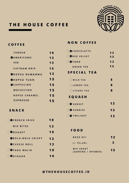 Menu at THE HOUSE COFFEE, Pecangaan