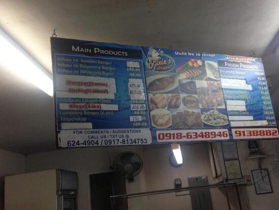 Menu at Pixie's Sinugba restaurant, Quezon City, 98 20th Ave