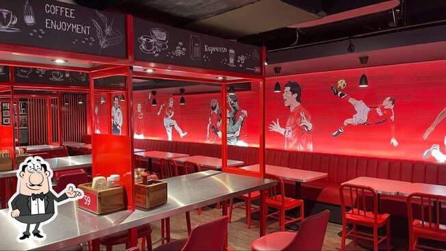 Menu at Red Café at Old Trafford cafe, Manchester, Stadium