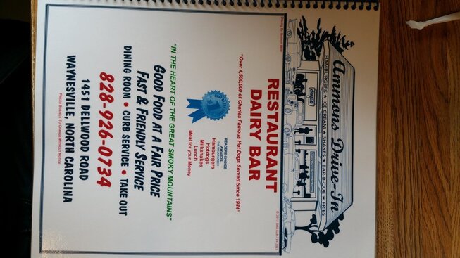 Menu at Ammons' Drive Inn & Dairy Bar, Waynesville
