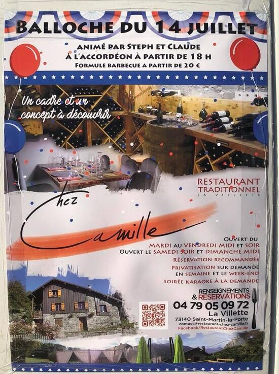 Menu at CHEZ CAMILLE restaurant, Saint-Martin-de-la-Porte