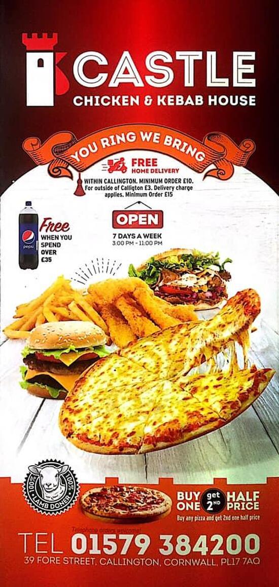 Menu at Castle Chicken & Kebab House restaurant, Callington