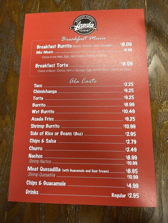 Menu at Asada Grill restaurant, Bakersfield, Merle Haggard Dr