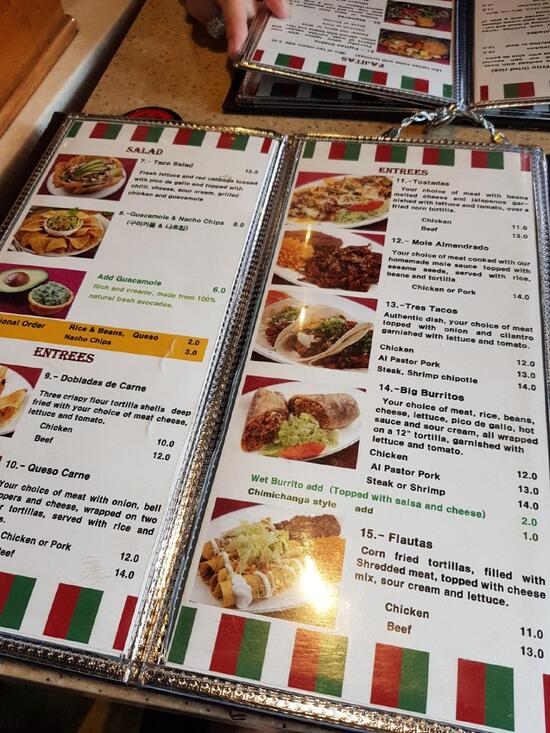 Menu at La Casa restaurant, South Korea