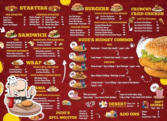 Menu at Dude's Burger, Coimbatore