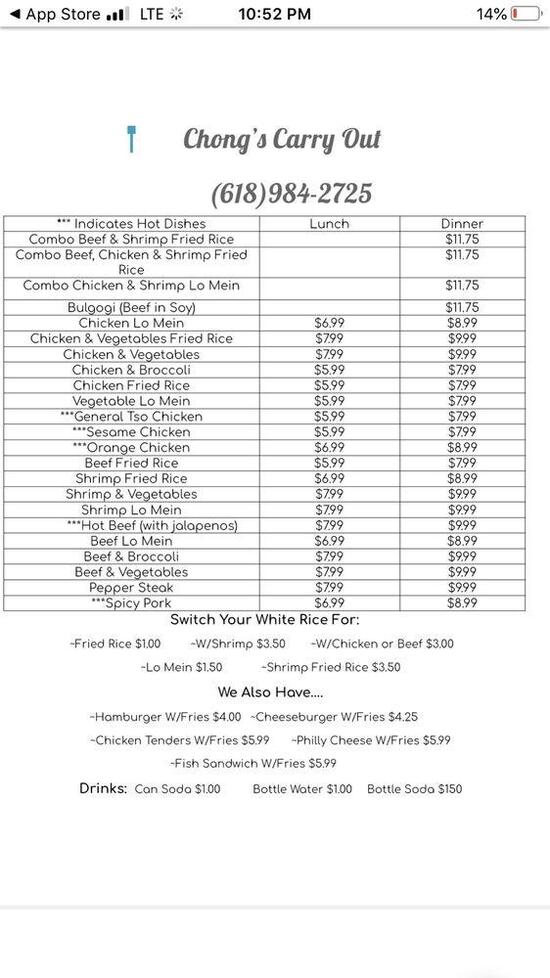 Chong's Carry Out in Royalton - Restaurant menu and reviews