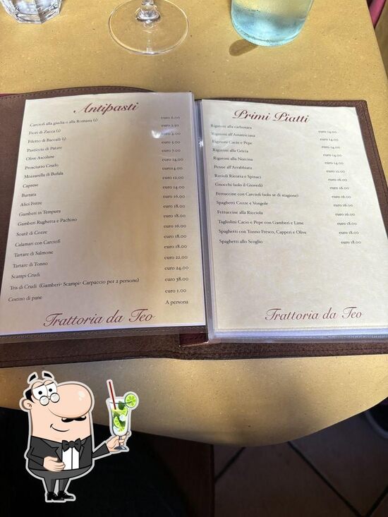 Menu at Trattoria Da Teo restaurant, Rome, Piazza dei Ponziani