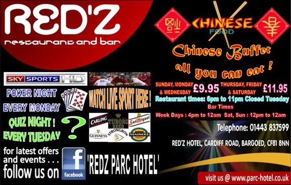 Menu at Redz Parc Hotel pub & bar, Bargoed