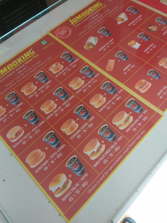 Menu at Jumbo King, Indore, Main Road