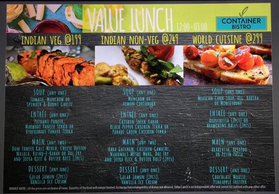 Menu at Container Bistro, Anand