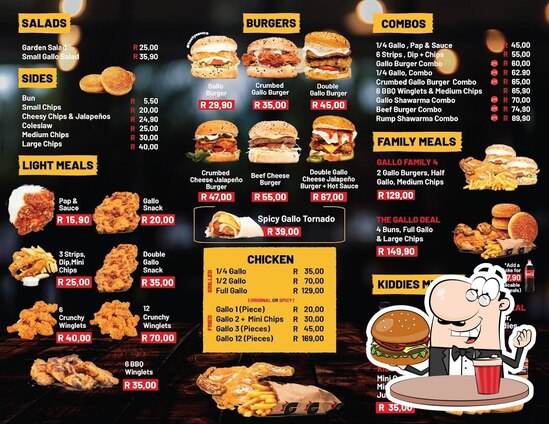 Menu at Tasty Gallos Pritchard Street restaurant, Johannesburg