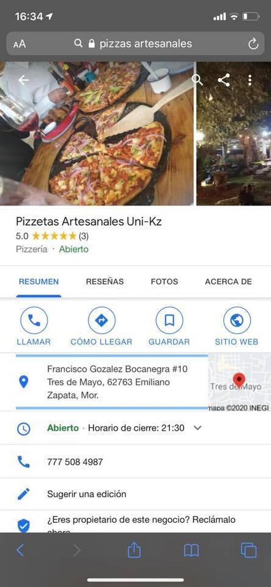 Carta del restaurante Pizzetas Artesanales Uni-Kz, Emiliano Zapata