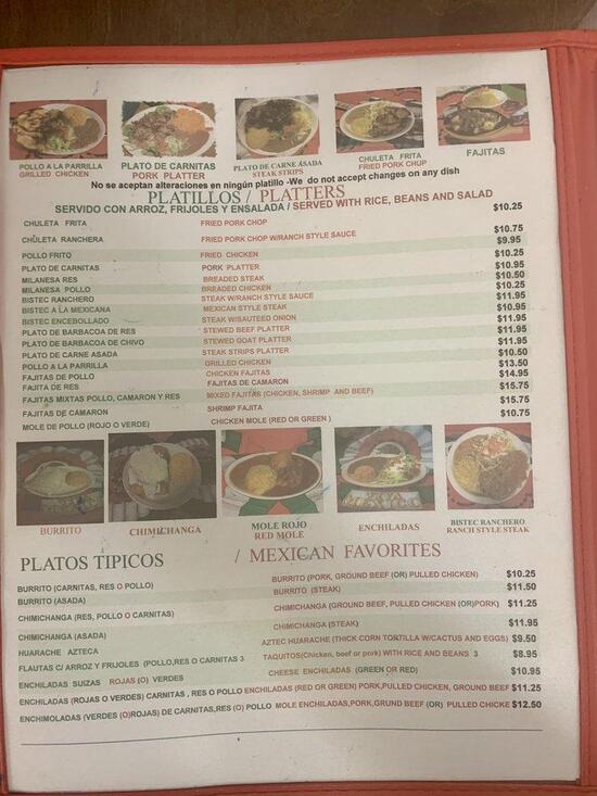 Menu at La Cascada Restaurante, Tampa