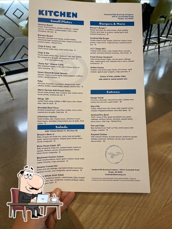 Hundred Mile Brewing Company, Tempe - Restaurant menu, prices and reviews