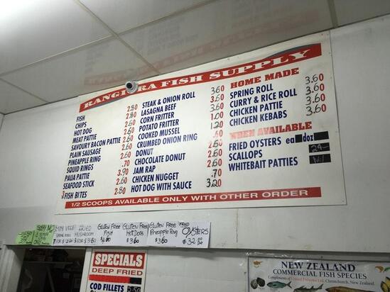 Menu at Rangiora Fish Supply restaurant, Rangiora