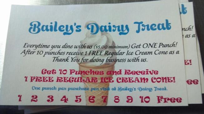 Menu at Bailey's Dairy Treat restaurant, Hot Springs, 510 Park Ave