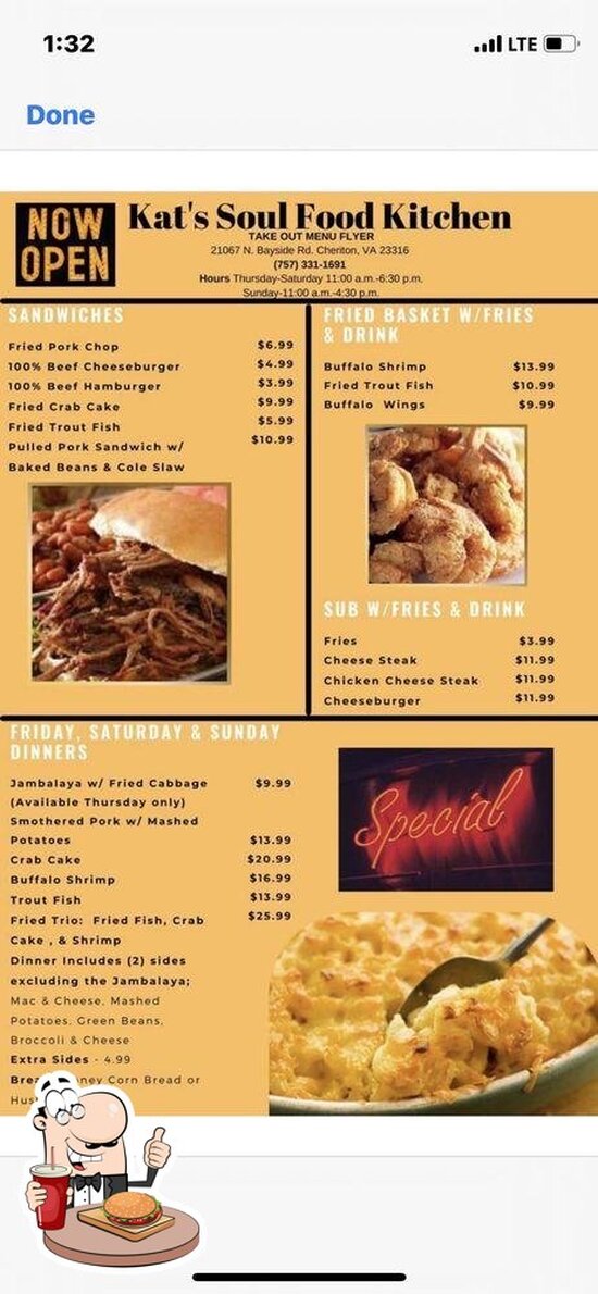 Menu at Kat's Soul Food Kitchen restaurant, Cheriton, N Bayside Rd