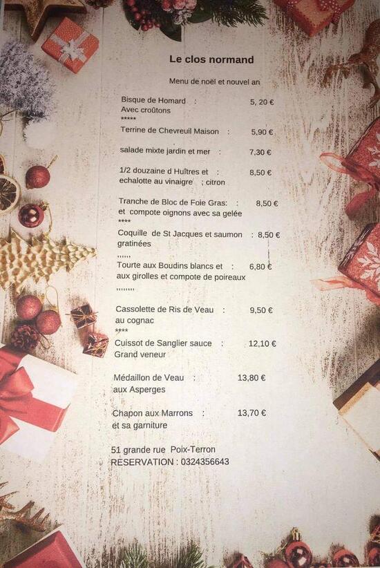 Menu au Le Clos Normand restaurant, Poix-Terron