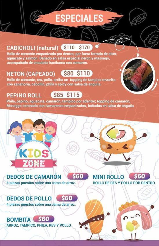 Carta del restaurante Sushi Neron, Culiacán Rosales, Av. Xicotencatl 1129