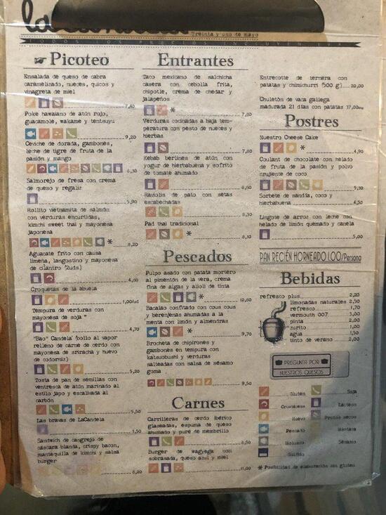Carta de Restaurante La Candela, Cádiz