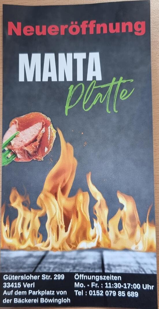 Menu at Manta Platte pub & bar, Verl