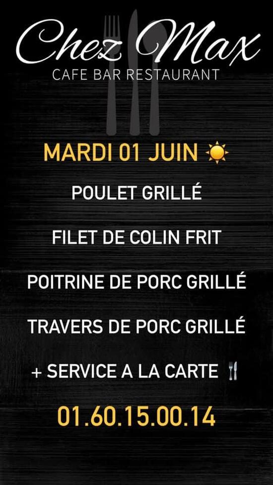 Carta del restaurante Chez Max, Sainte-Geneviève-des-Bois