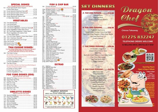 Dragon Chef, Bristol - Restaurant menu, prices and reviews