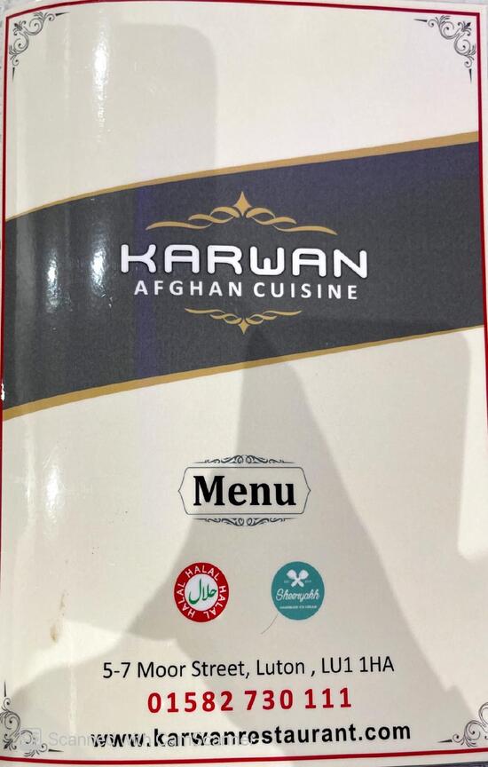 Menu at Karwan restaurant, Luton