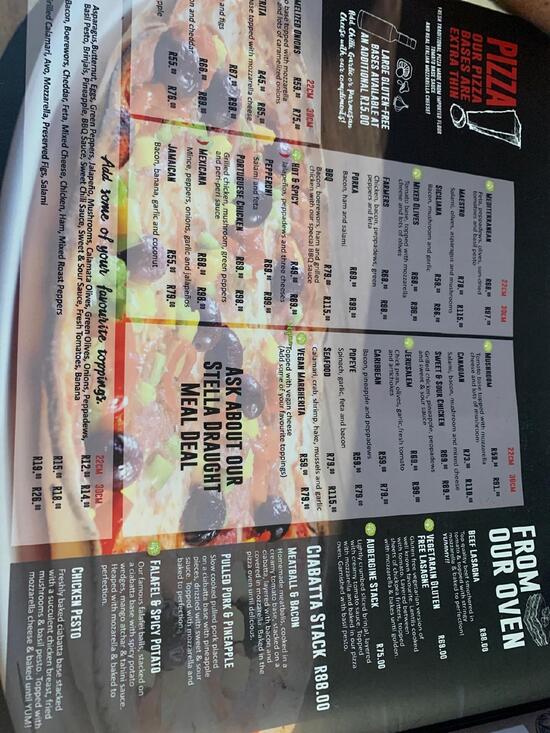 Menu at Stars restaurant, Mossel Bay