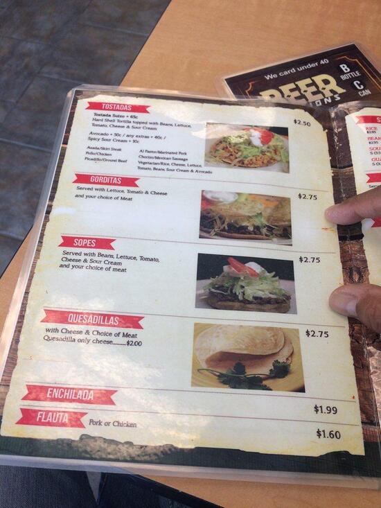 Menu at Mezquitacos restaurant, Griffith, 100 W Ridge Rd