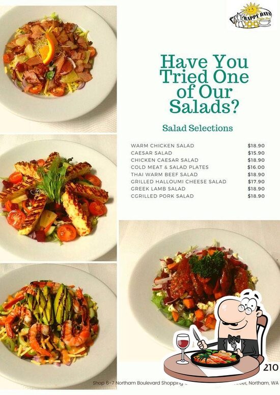 Menu at Happy Days Cafe, Northam