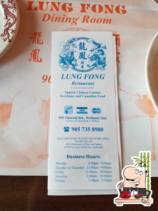 Menu at Lung Fong Restaurant, Welland
