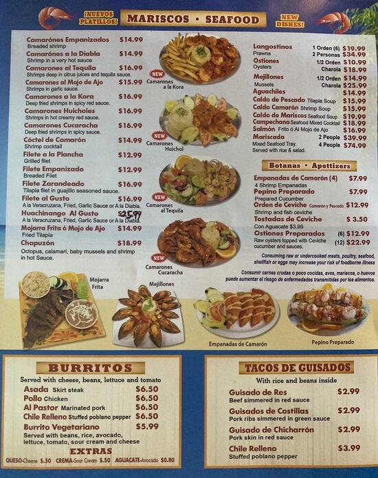 Menu at El Balcon Restaurant y Mariscos, Bolingbrook, 291 N Bolingbrook Dr