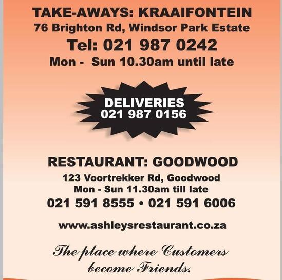 Menu at Ashley's Family Restaurant Pizza Take Aways, Cape Town