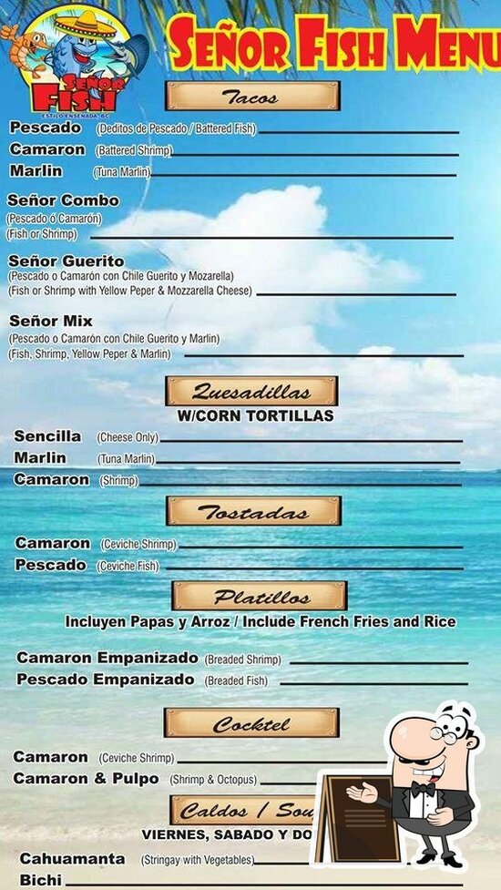 Menu at Señor Fish restaurant, USA