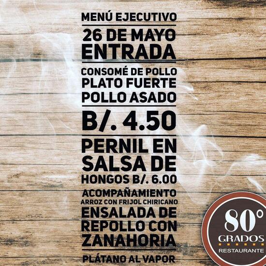 Carta de 80 Grados Restaurante, España